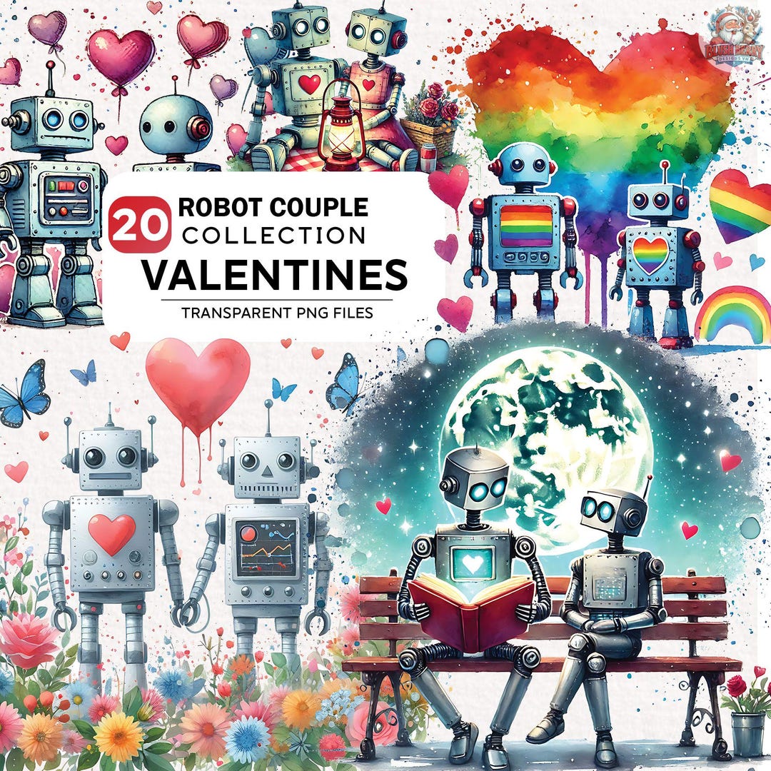 20+ Watercolor Robot Couple Clipart Bundle, Couple Valentines Png ...