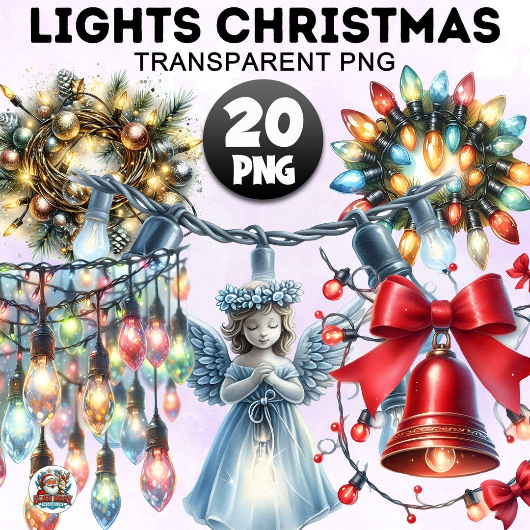 20+ Watercolor Christmas Lights Clipart Bundle , Festive Light String ...