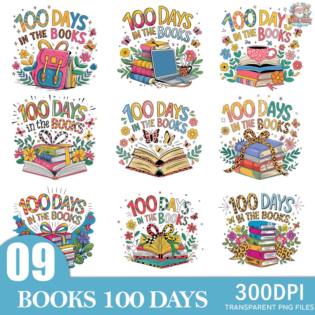 10+ 100 Days in the Books Png Bundle, Retro 100 Days of Scchool Png ...