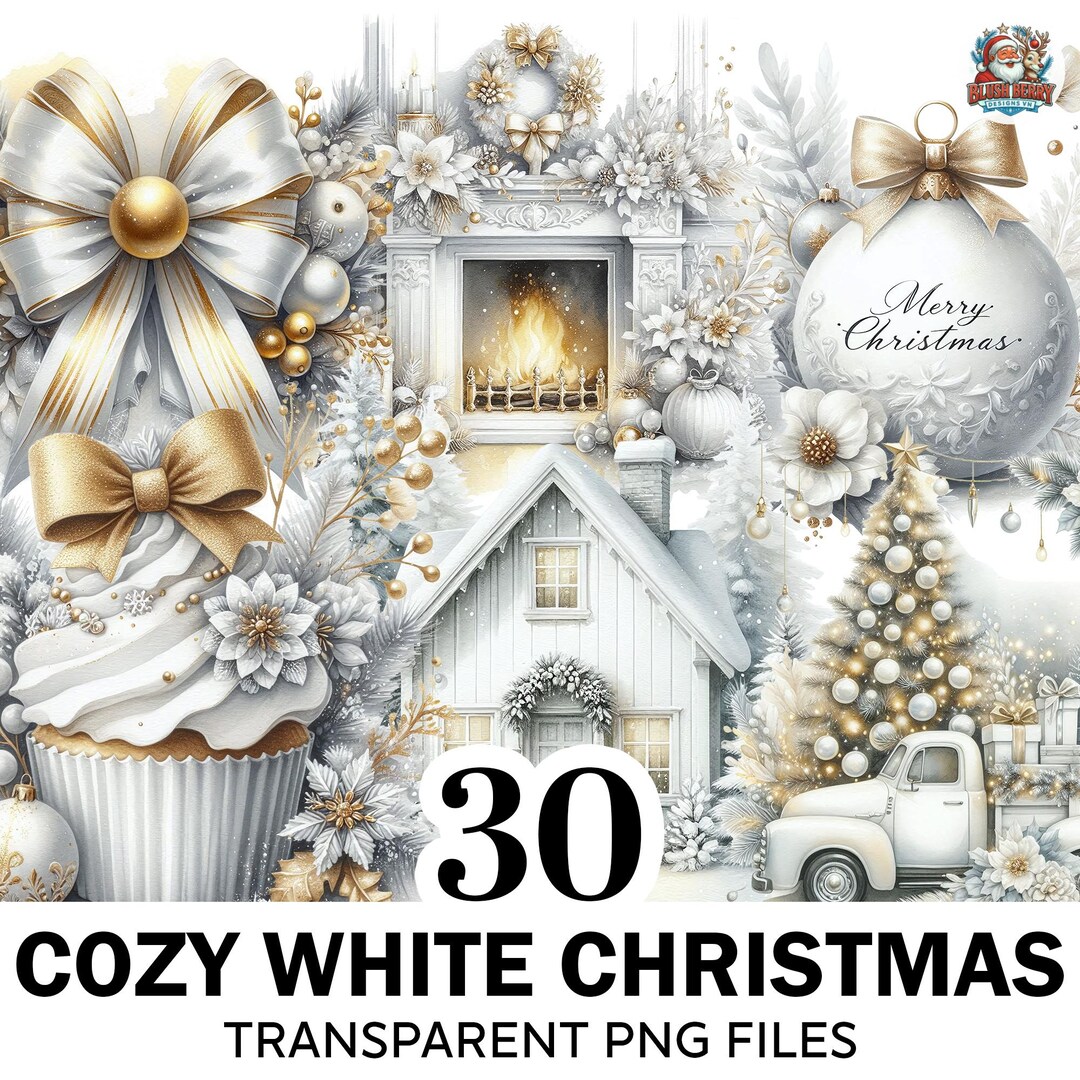 30+ Watercolor Cozy White Christmas Clipart, Christmas White Png Bundle ...