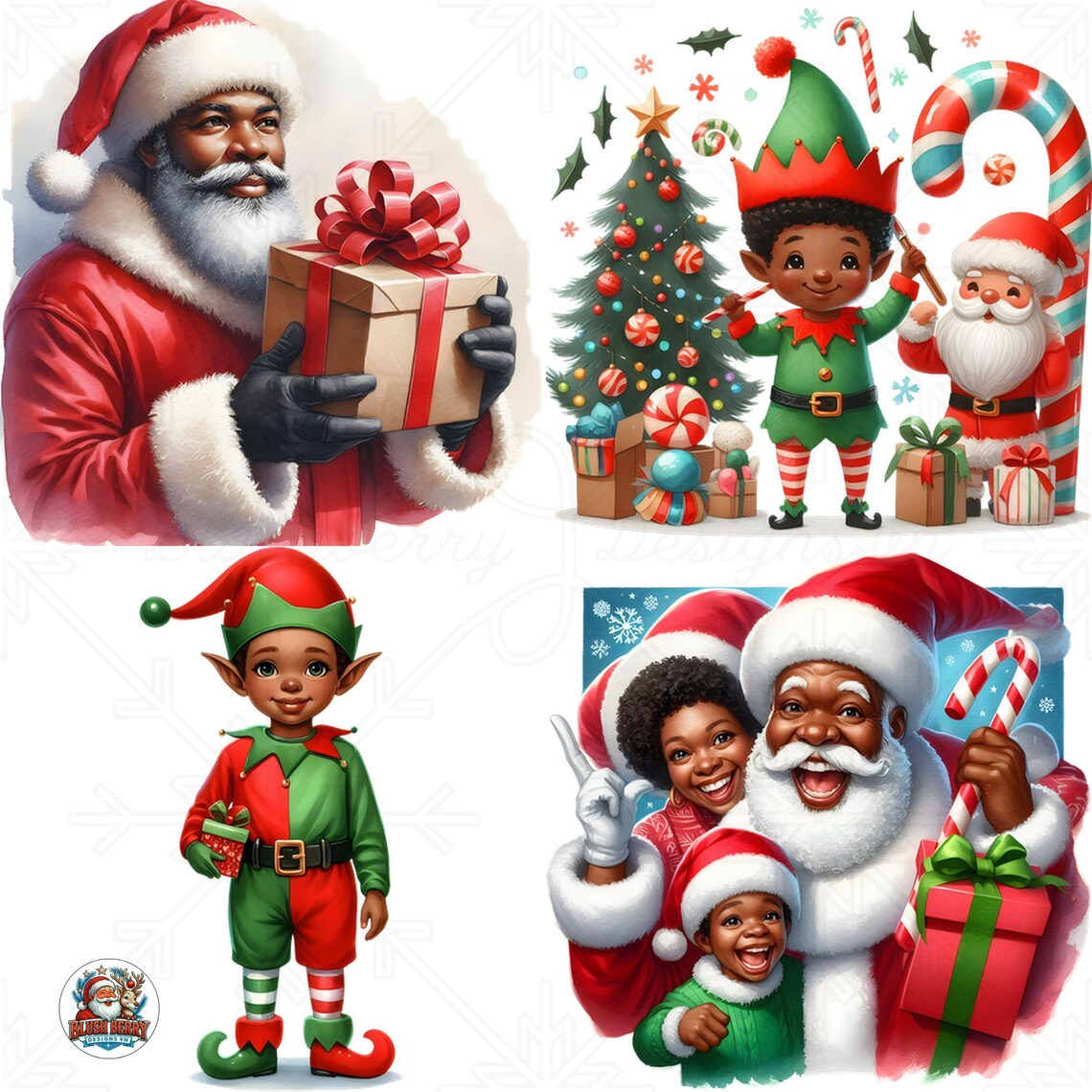 20+ Watercolor African American Christmas Clipart Bundle , Festive ...