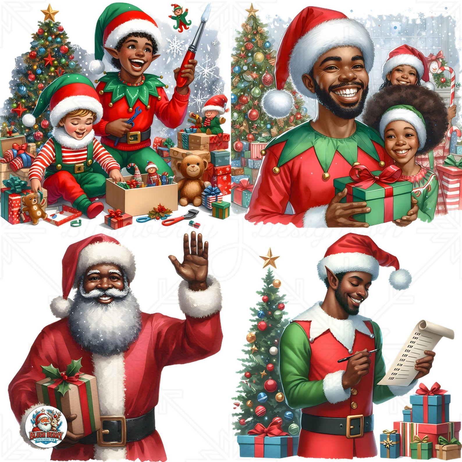 20+ Watercolor African American Christmas Clipart Bundle , Festive ...