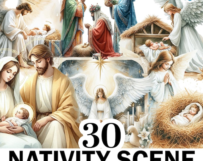 30+ Watercolor Christmas Nativity Scene Clipart, Christmas Scenes Png ...
