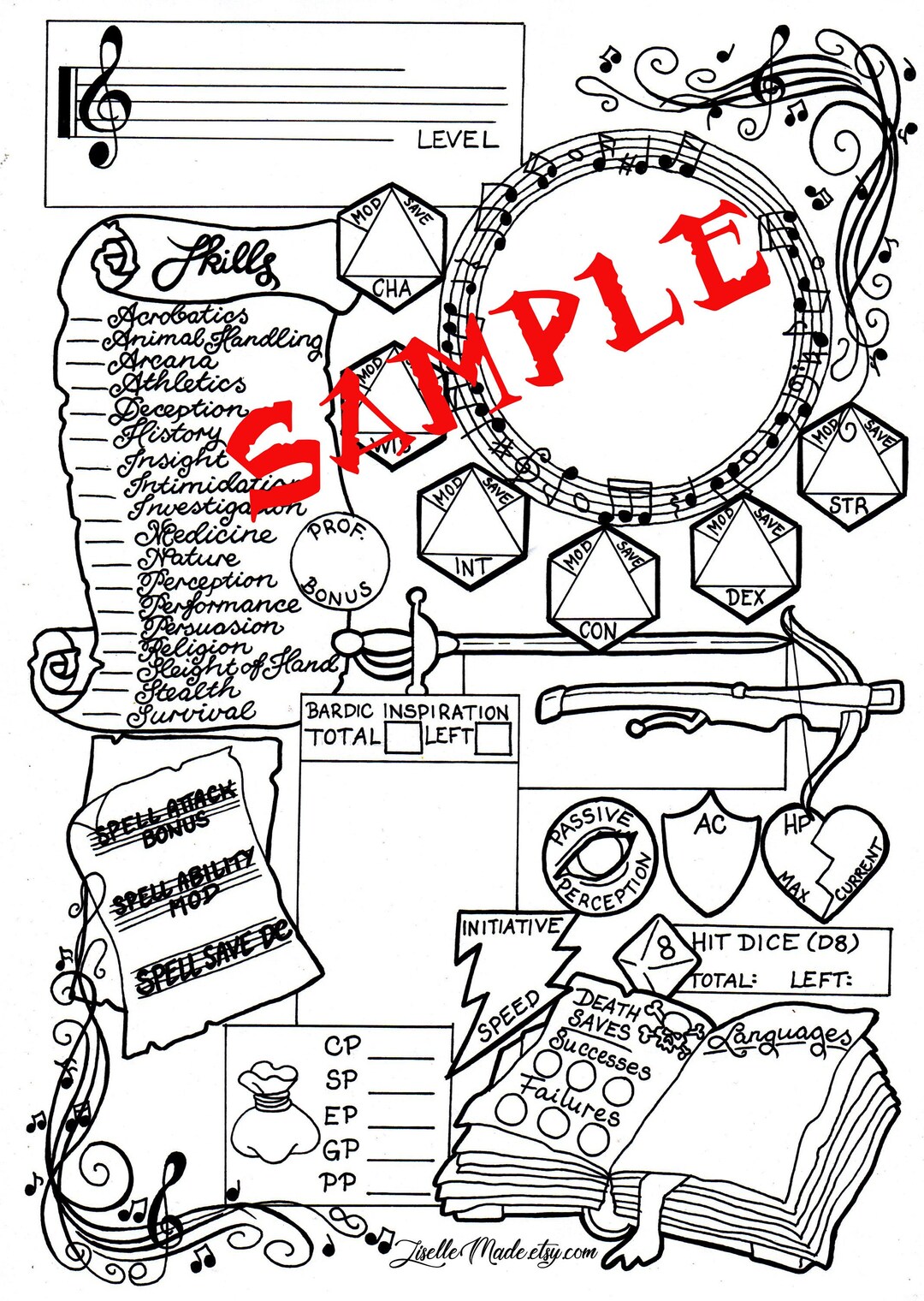 Coloring Book Character Sheet - Bard - D&D 5E Printable Download - Etsy