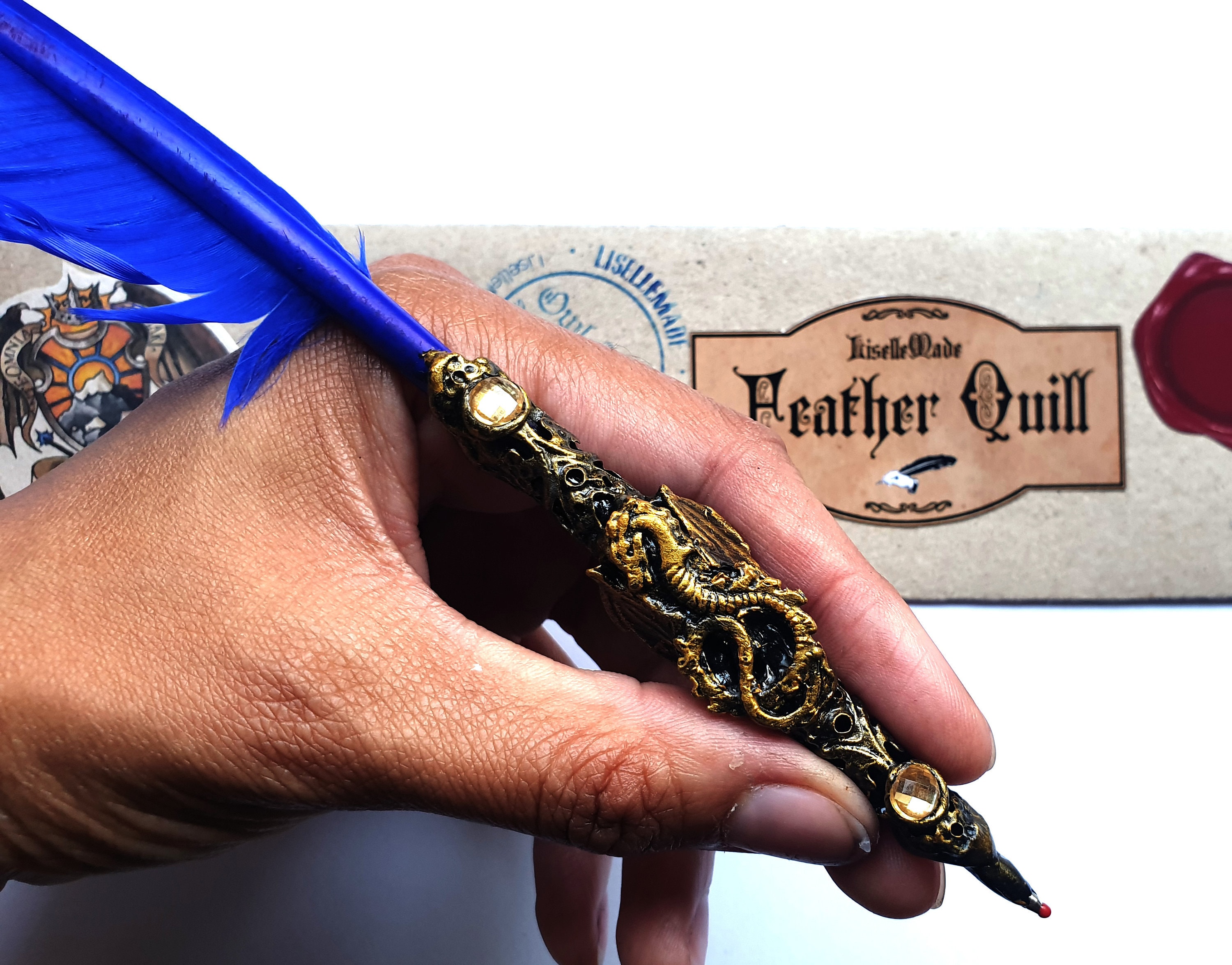 Blue Dragon Quill Faust Ballpoint Writing Quill College of - Etsy