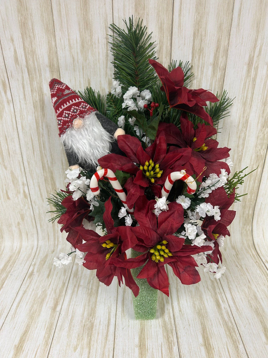 Dark Red Poinsettia Christmas Gnome With Candy Canes, Crypt, Gravesite ...