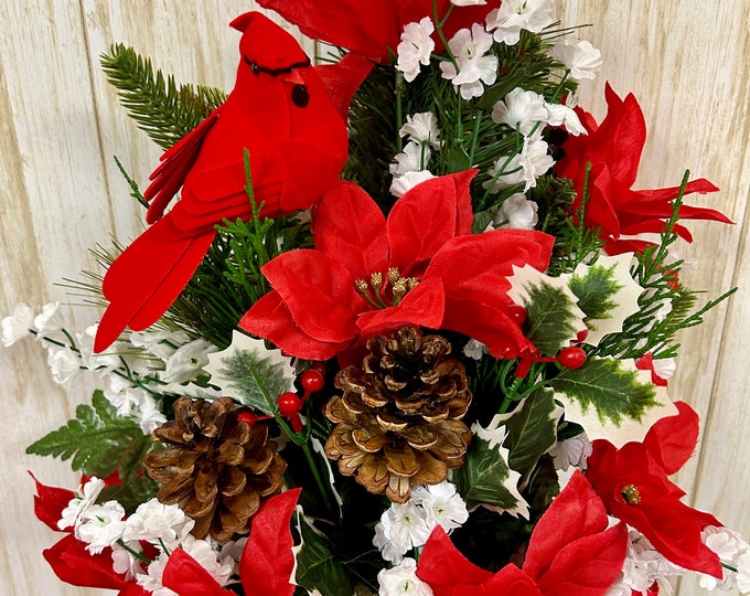 Red Cardinal Christmas, Crypt, Gravesite, Memorial, Funeral Flowers ...