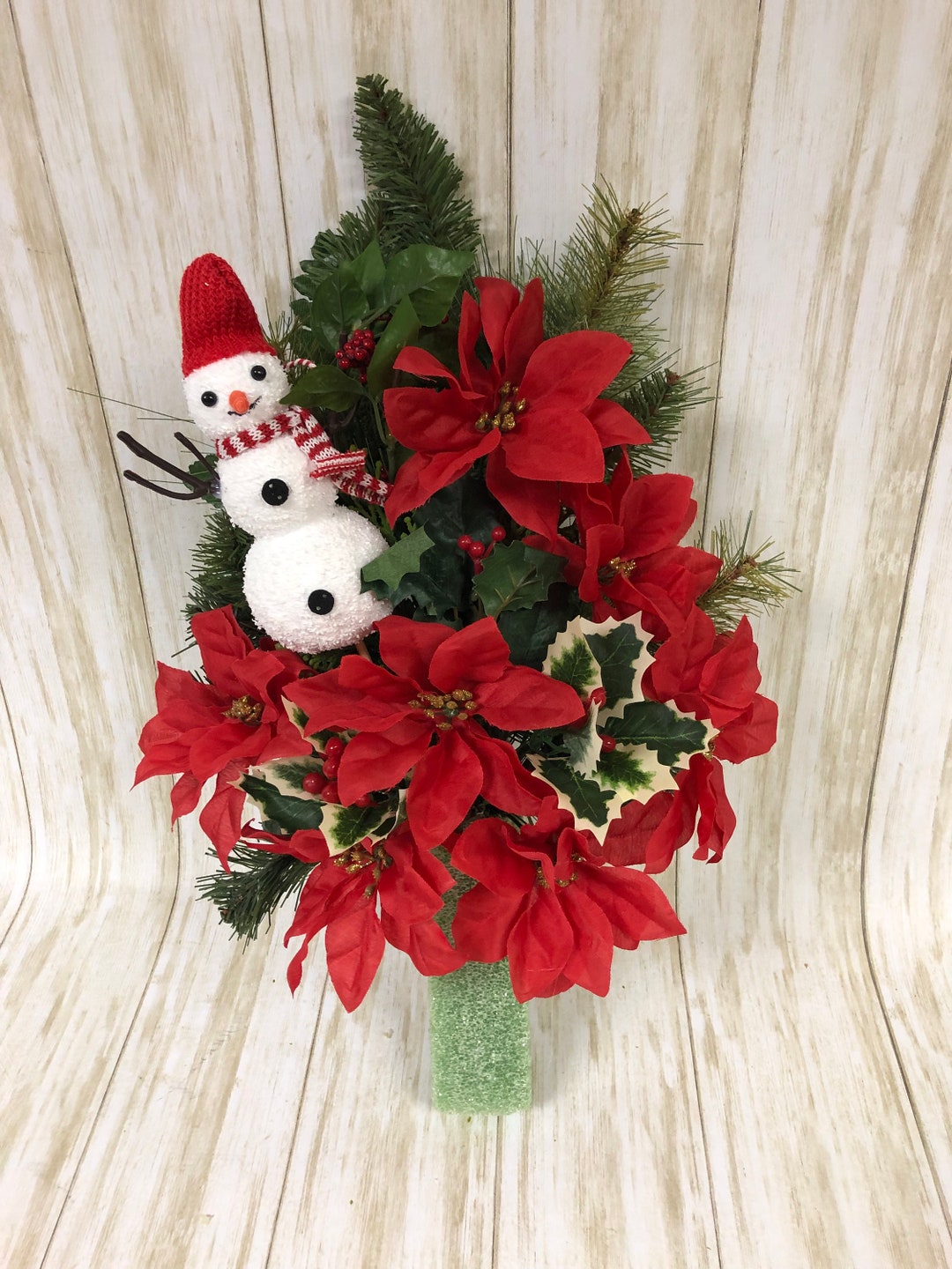 Snowman With Red Hat and Red Poinsettias, Christmas Gravesite ...