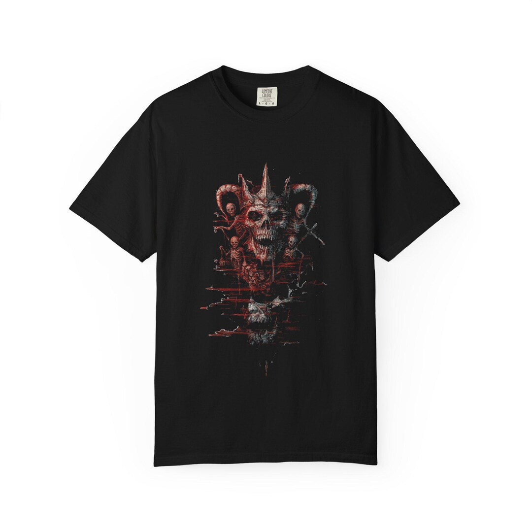 Glitch Demon King Shirt – Dark Fantasy Skeleton Tee, Red Glitchcore ...