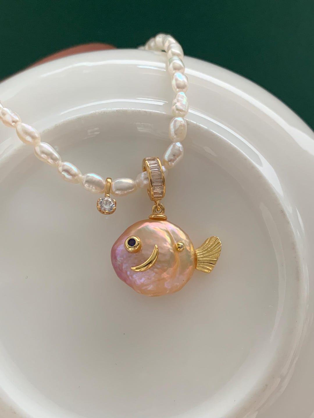 TINA PEARL Creative Pearl Little Fish Necklace - Etsy