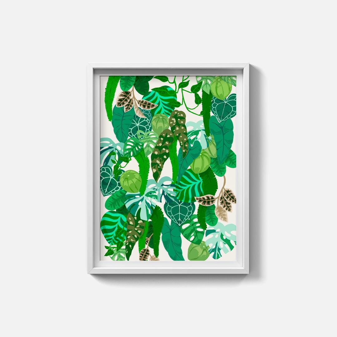 Plantasia: Green Leaves Pop Art Print, Botanical Digital Poster, Modern ...