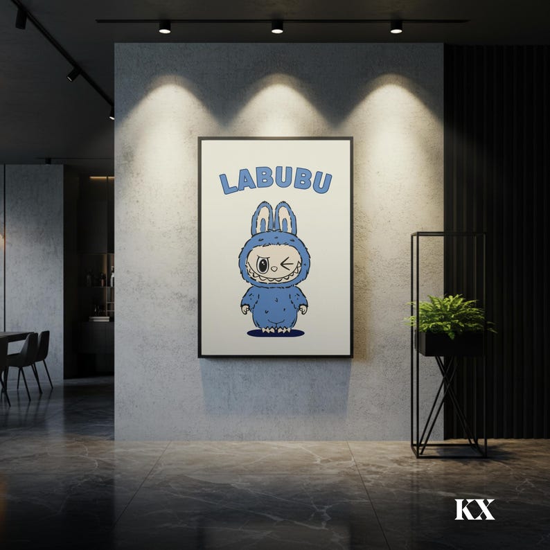Labubu Poster, Blue Labubu Vectoral Wall Art, Whimsical Labubu Picture ...