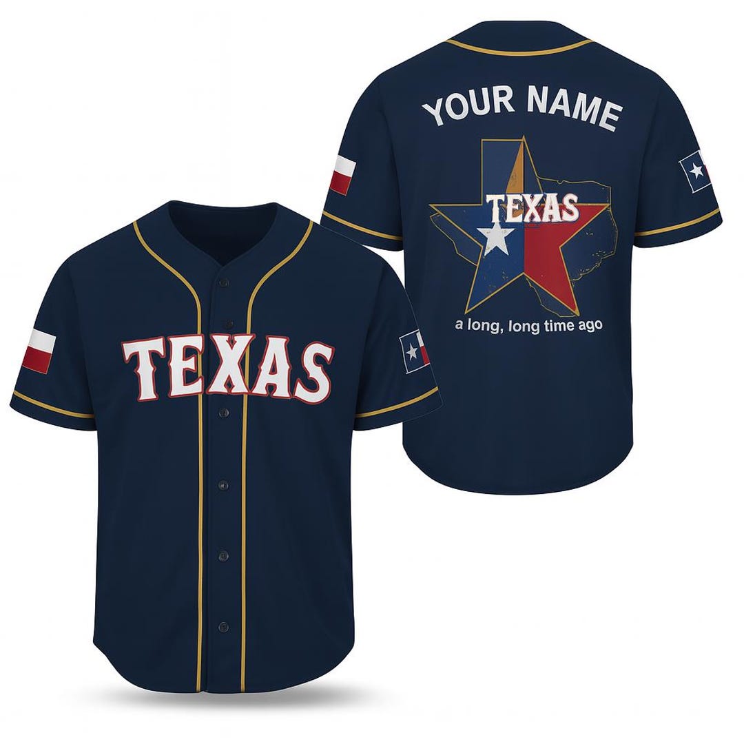 Texas Baseball Jersey Custom Name & Number, Navy Lone Star Map Back ...
