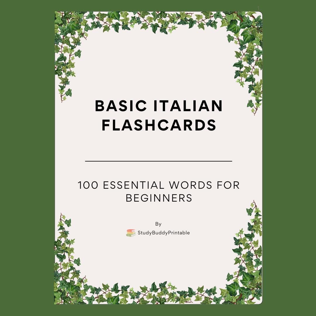 Basic Italian Flashcards for Beginners | 100 Printable Vocabulary Cards ...