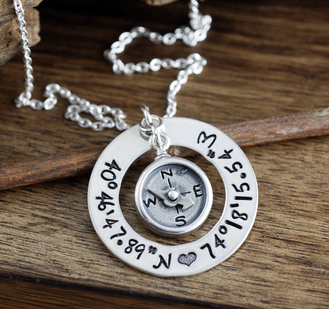 Sterling Silver Coordinate Necklace, Location Necklace, Latitude ...