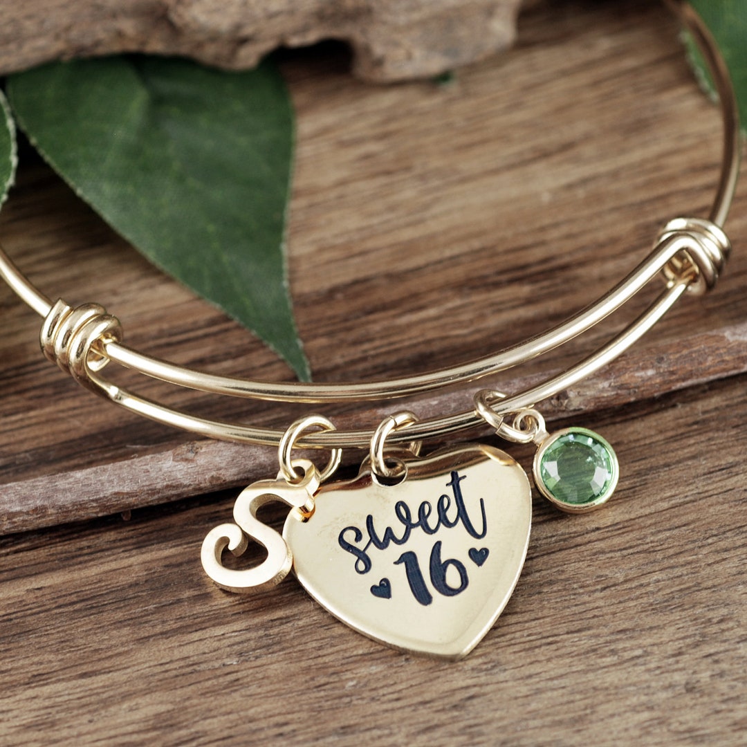 Gold Sweet 16 Gift, Sweet 16 Bracelet, Gift for Teenager, Personalized ...