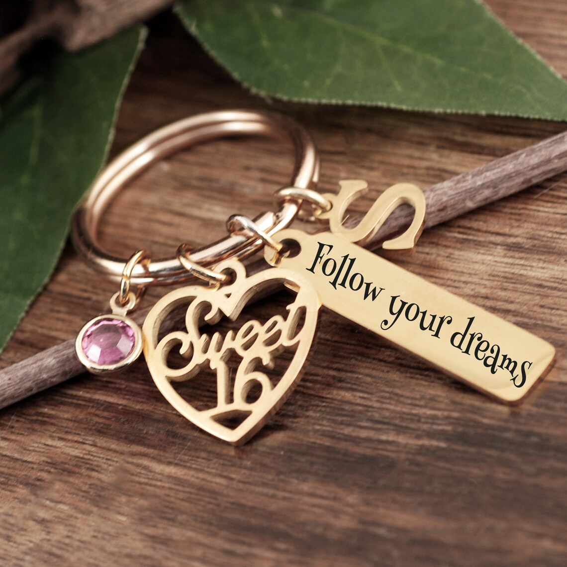 Personalized Gold Sweet 16 Keychain Follow Your Dreams Sweet - Etsy