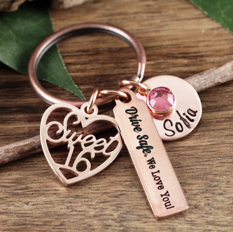Rose Gold Sweet 16 Keychain, Personalized Sweet 16th Birthday Gifts ...