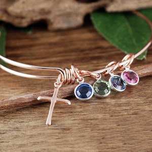 Gold Cross Charm Bracelet With Birthstones, Grandma Birthstone Bracelet ...