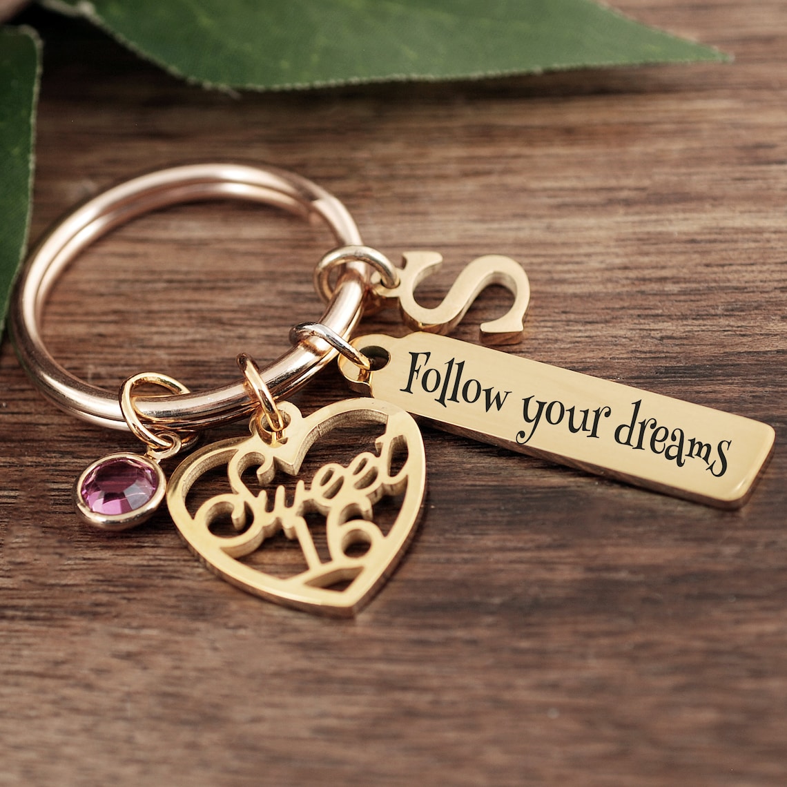 Personalized Gold Sweet 16 Keychain Follow Your Dreams Sweet - Etsy