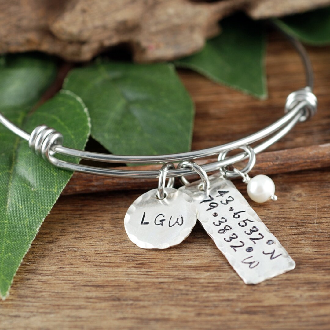 Silver Coordinate Bracelet, Latitude Longitude Bracelet, GPS Coordinate ...