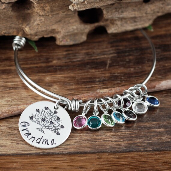 Grandma Bracelet Personalized Birthstone Bracelet Silver Charm Bracelet Silver Family Bangle Bracelet Mother s Day Gift Gift for Grandma