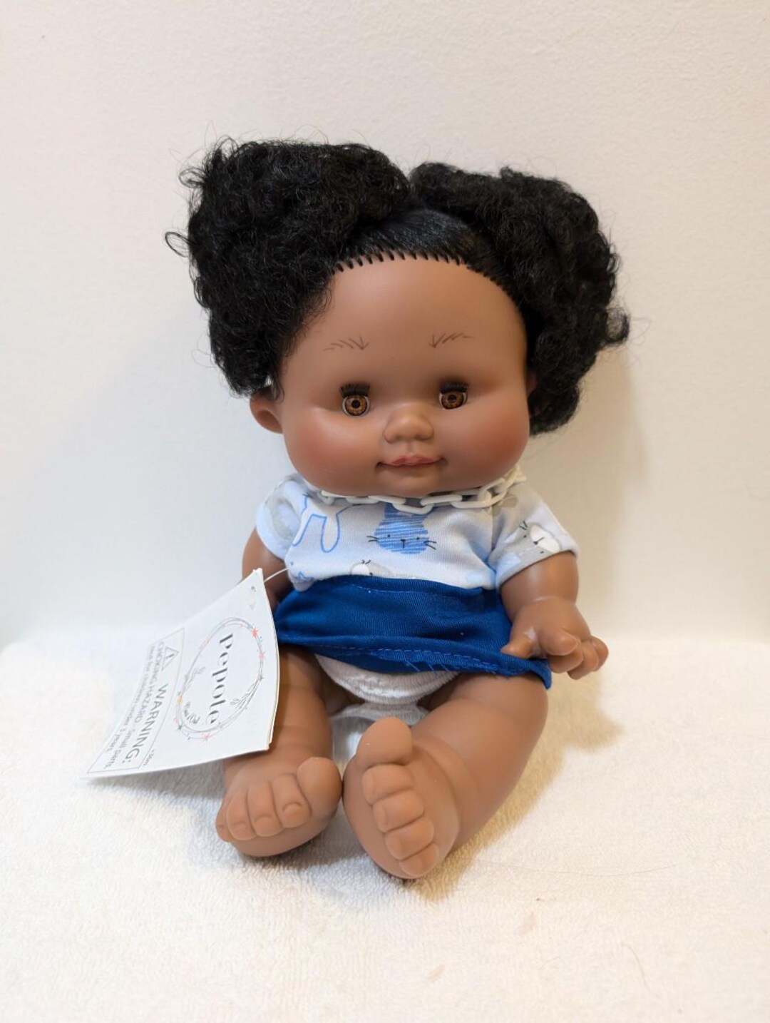 Nines D'onil Pepote Doll 10" Black Hair Brown Eyes Blue Dress - Etsy