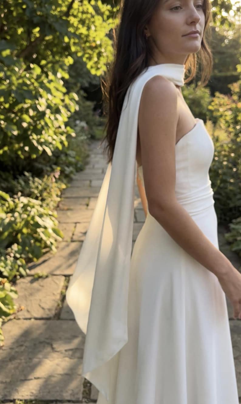 Silk Bridal Scarf Ivory White Silk Crepe Wedding Wrap Minimalist Veil ...
