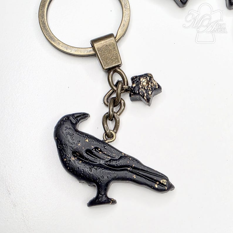 Handmade Polymer Clay Raven Keychain: Letter Tag; Gothic, Halloween ...
