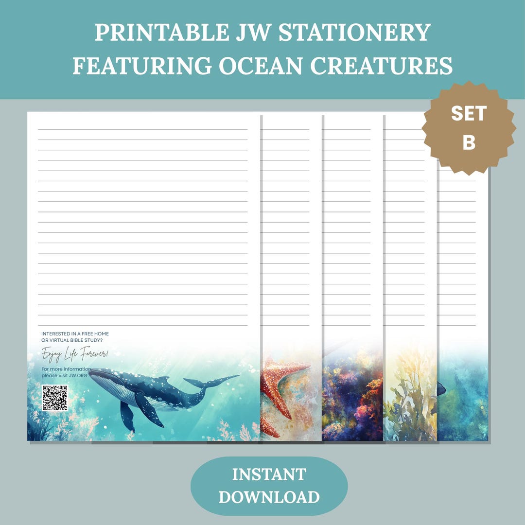JW Letter Writing Printable Stationery – Ocean Creatures Set B | Enjoy ...