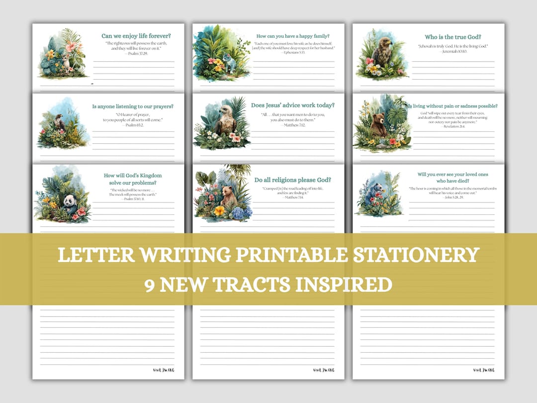 JW Letter Writing Paper – 9 Tract Designs, Printable Stationery (A4 ...