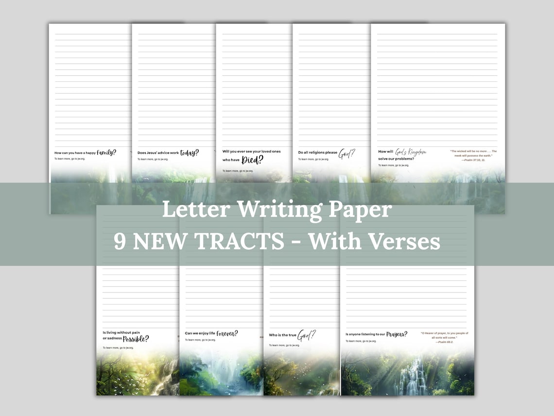 JW Letter Writing Paper — 9 New Tracts Design With Bible Verse ...