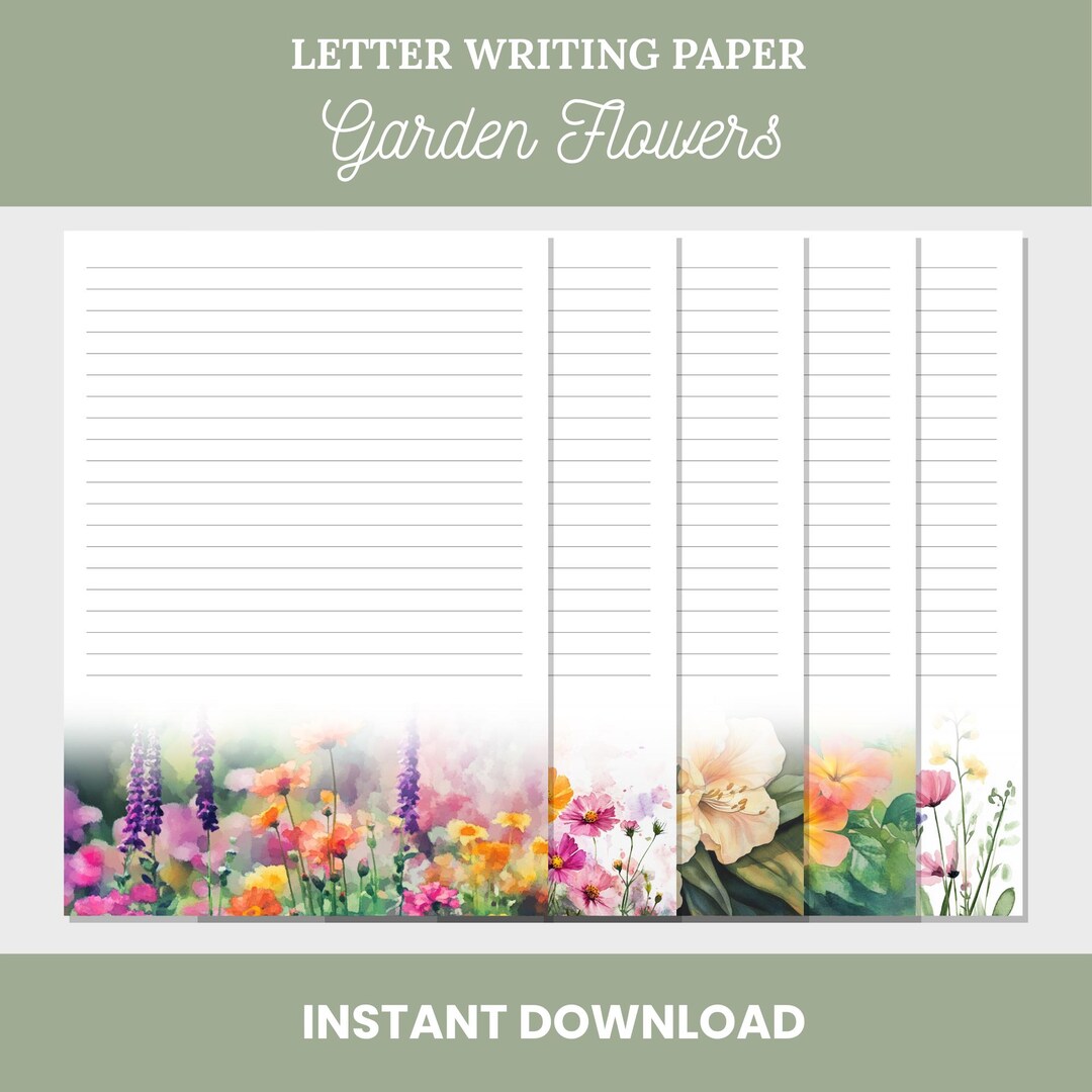JW Printable Letter Writing Paper – Garden Flowers Stationery – A4 and ...