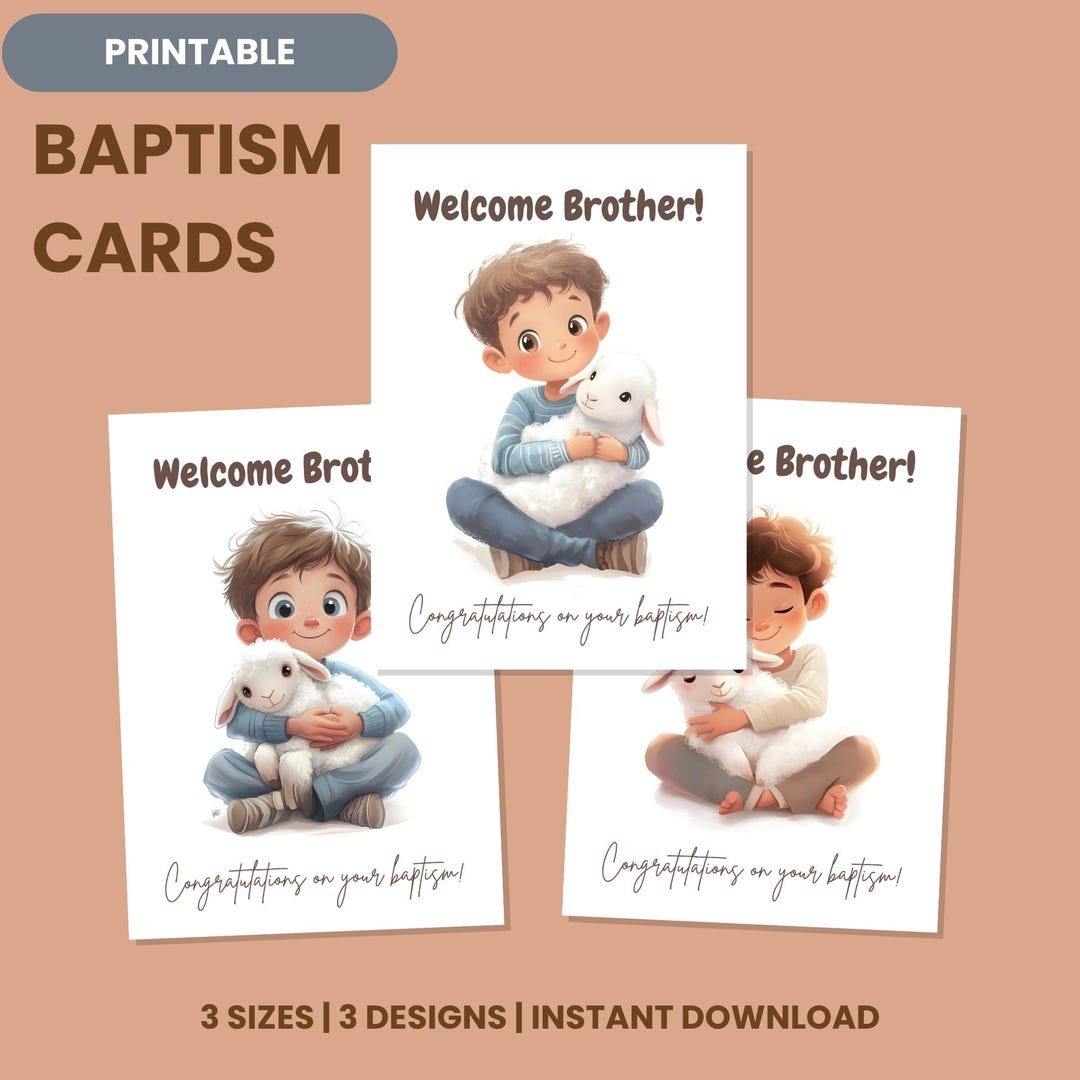 JW Printable Baptism Card for Brother – Cute Boy With Lamb | 3 Sizes, 3 ...