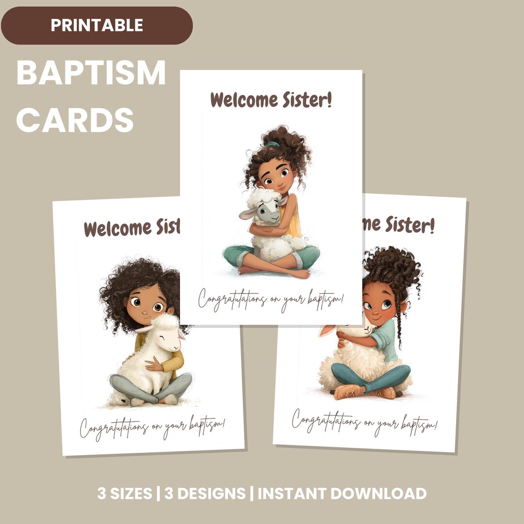 JW Printable Baptism Card for Sisters – Cute Girl With Lamb | 3 Sizes ...