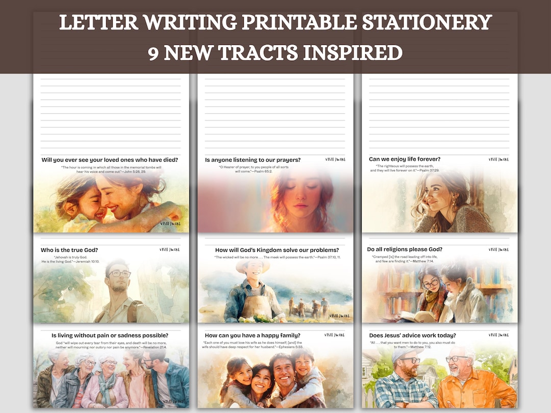 JW Letter Writing Paper — 9 New Tracts Design — Printable Stationery ...