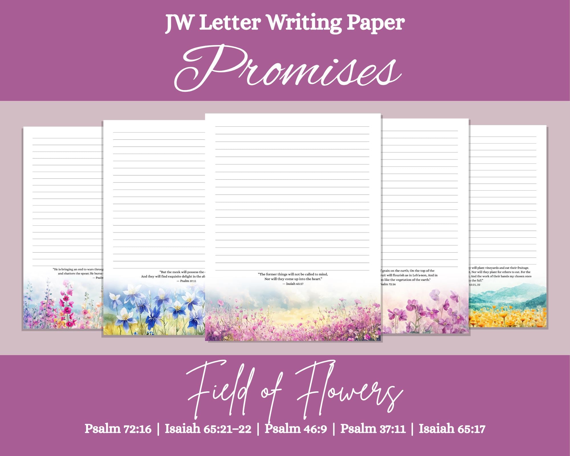 Printable JW Letter Writing Paper | 5 Bible Verse Designs | Field of ...