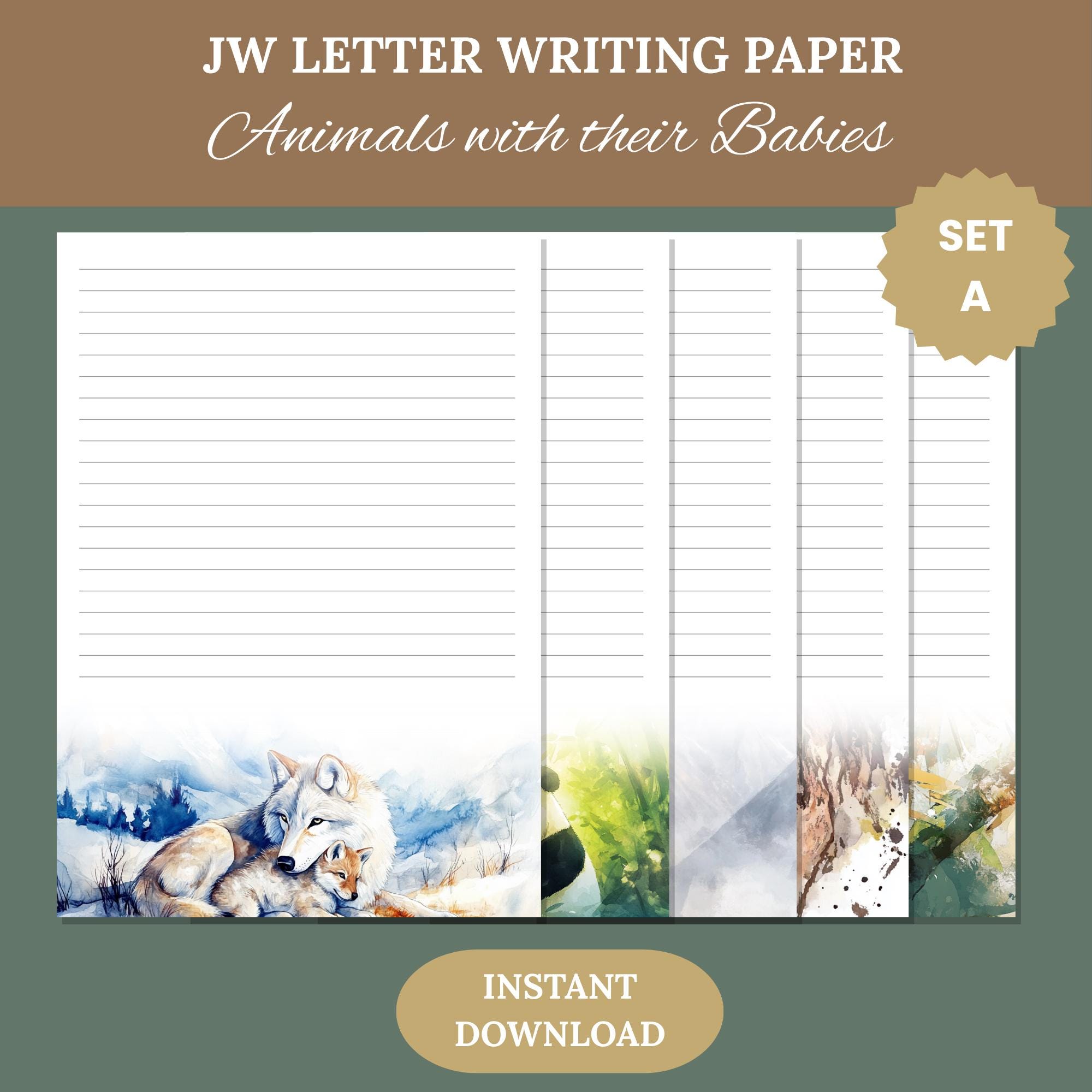 JW Printable Letter Writing Paper – Animals With Their Babies – Set A ...