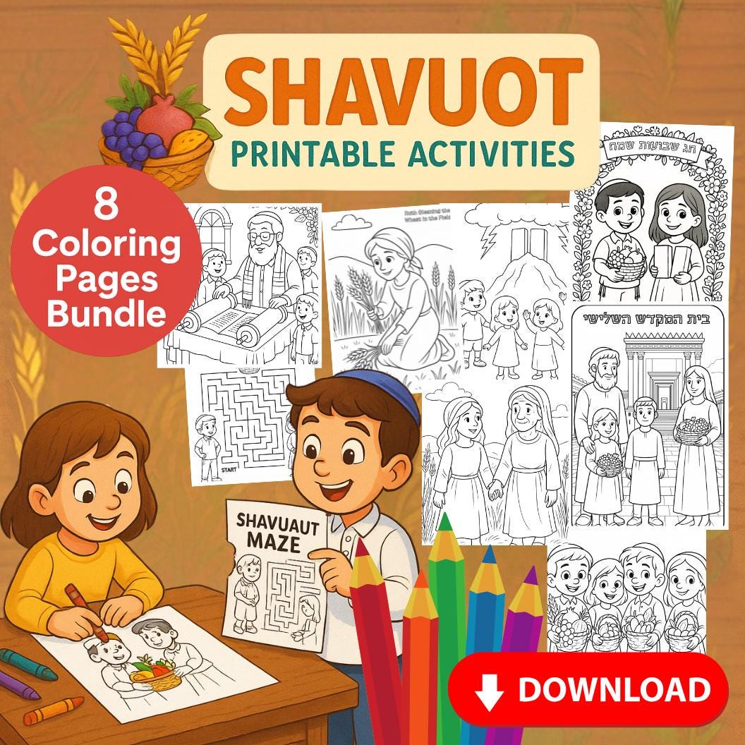 Shavuot Coloring Pages for Kids – 8 Printable Torah Activity Sheets ...
