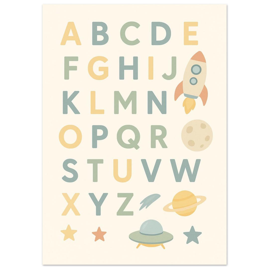 Rocket & Space Themed Alphabet Poster - Educational Wall Art for Kids ...