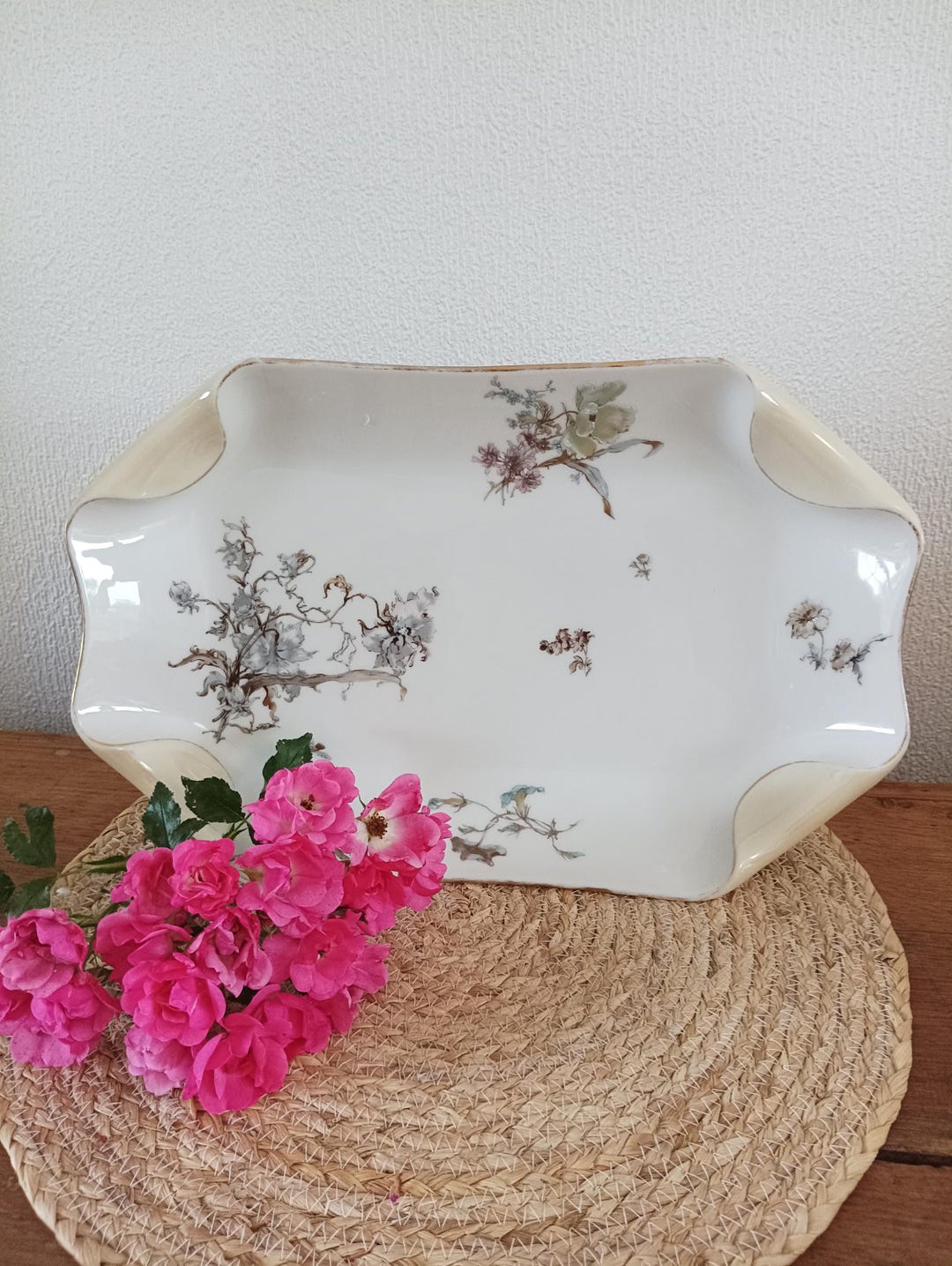 Antique Victor Étienne Porcelain Dish With Polychrome Floral Decoration ...