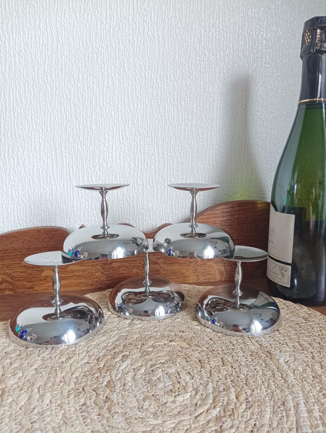 Five Stainless Steel Bowls on a Foot, Letang Remy Style, Vintage Metal ...