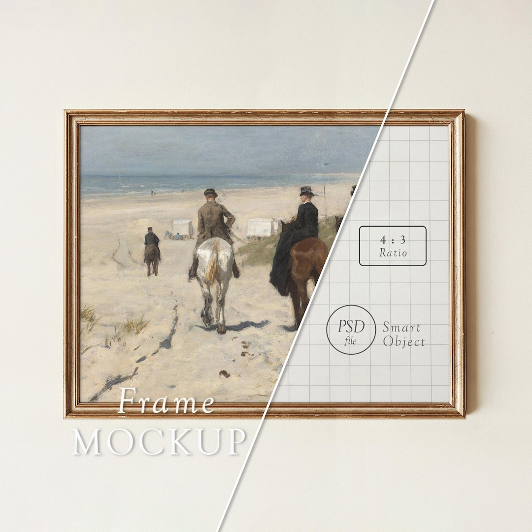 Antique Style Frame Mockup: 4x3 Horizontal Poster Frame, Washed Wood ...