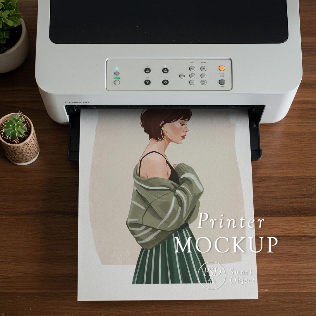 Realistic Printer Mockup: Top View Desktop Printer With A4 Paper, PSD ...