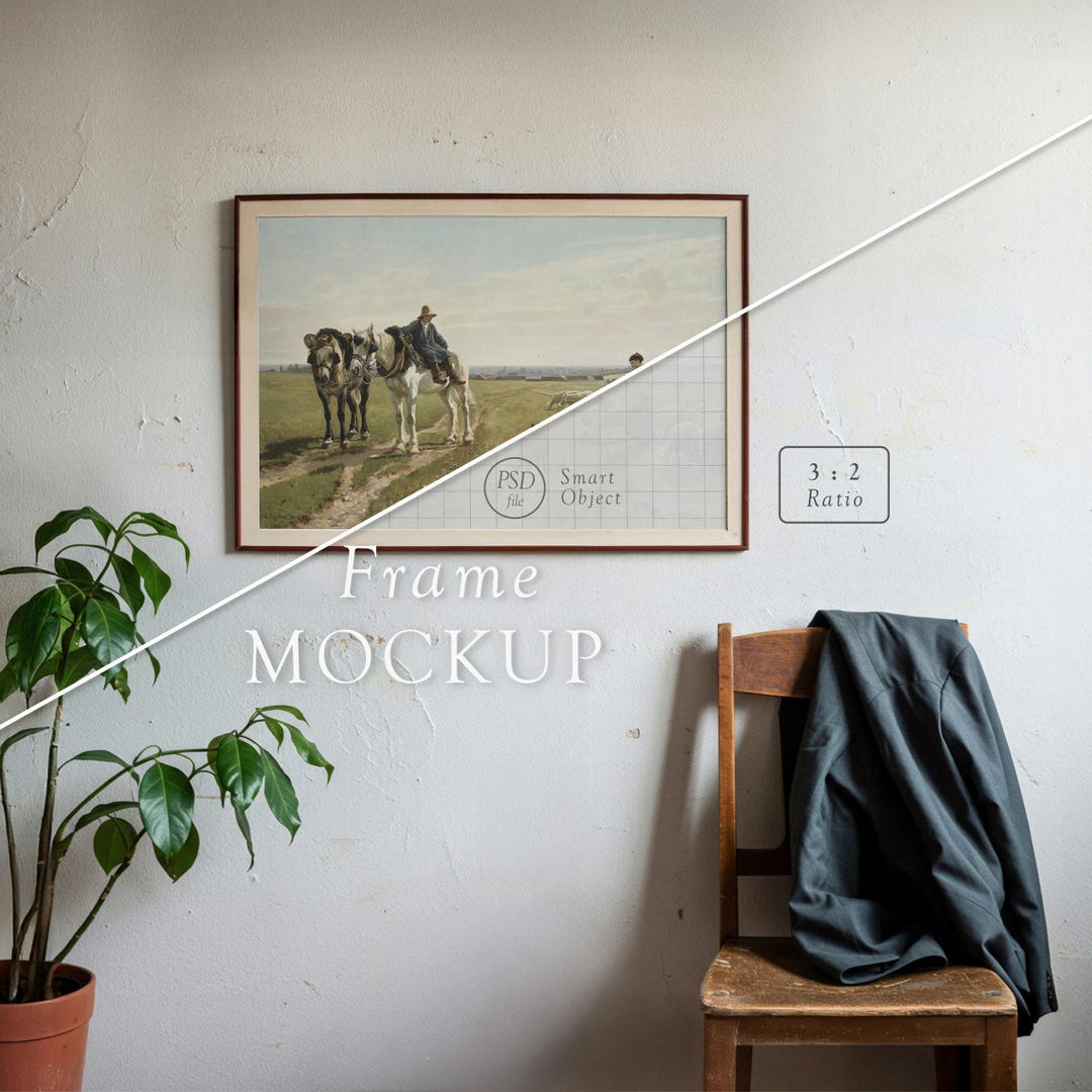 3x2 Horizontal Poster Frame Mockup - Natural Slim Wood Frame With Mat ...