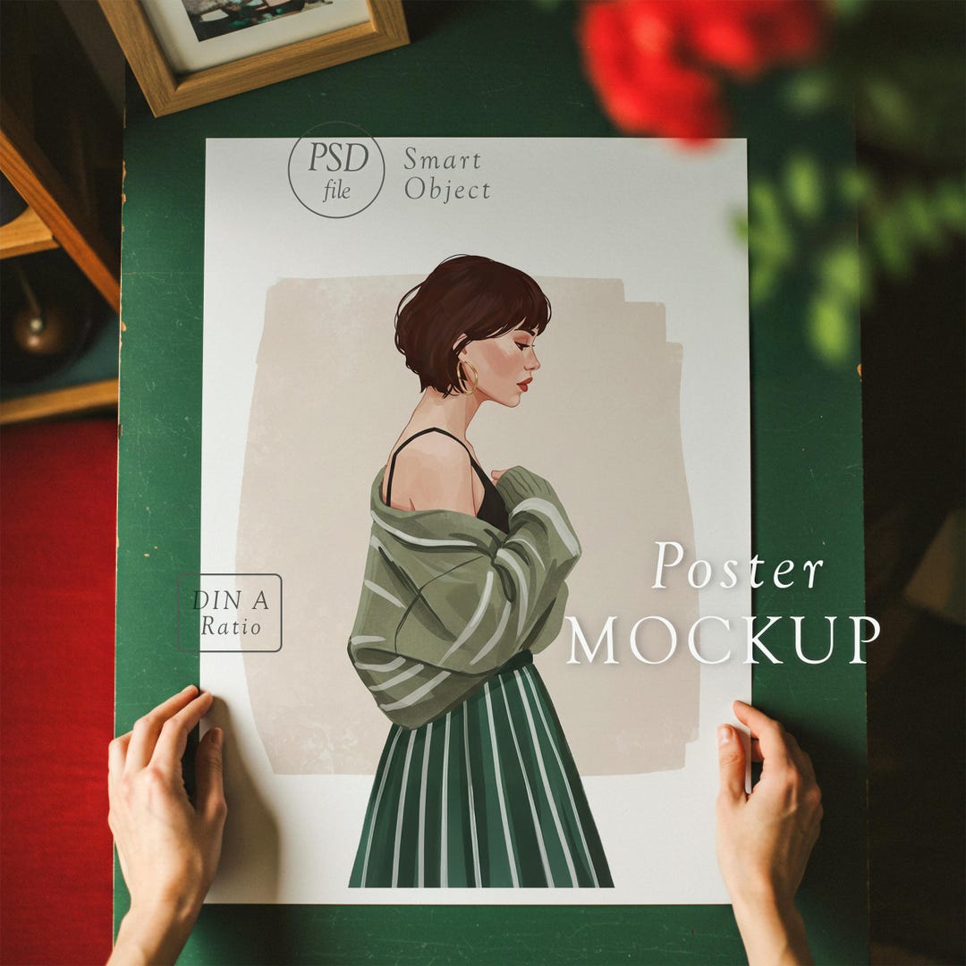 Realistic Poster Mockup on Desk: Top View Scene of a DIN A Vertical ...