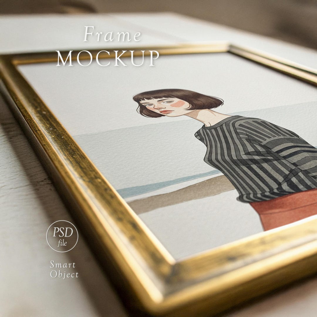 Perspective Frame Mockup: Vintage Golden Art Frame, PSD Smart Object ...