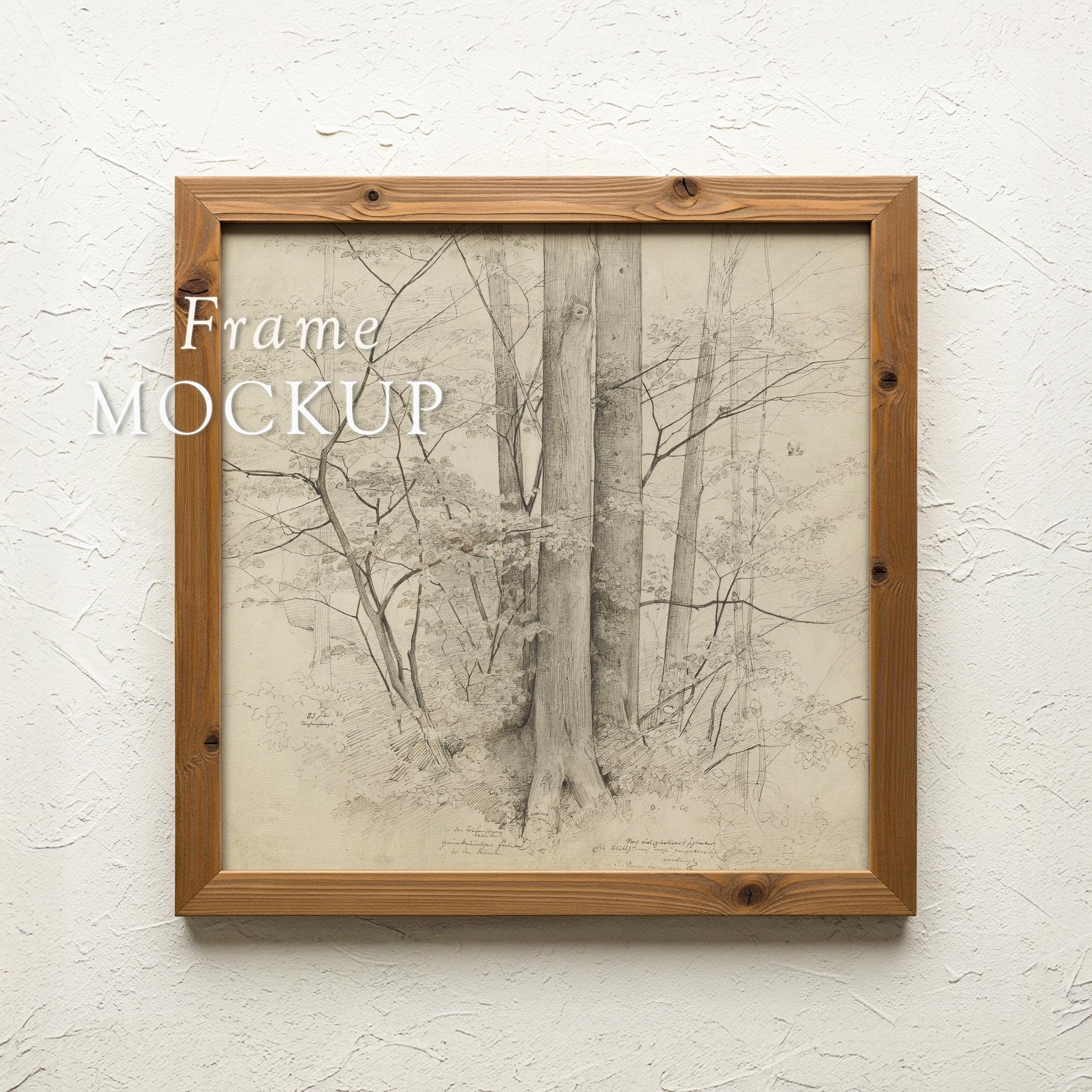 Realistic Wood Frame on Wall: 1x1 Ratio Mockup, PSD Smart Object for ...