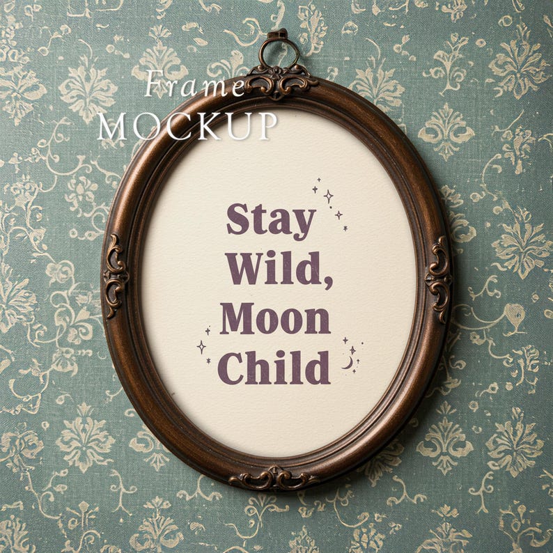 Vintage Oval Wood Frame Mockup: Realistic Artwork Display (PSD Template ...