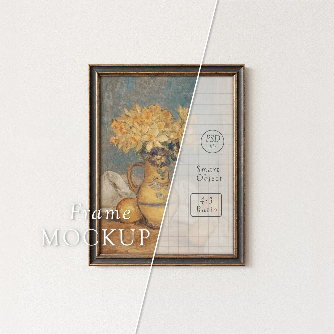 Vintage Wood Frame Mockup: 4x3 Vertical Poster Frame, PSD Smart Object ...
